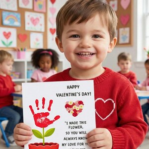 Valentine Handprint Craft for Kids, Flower Poem Keepsake, Printable ...