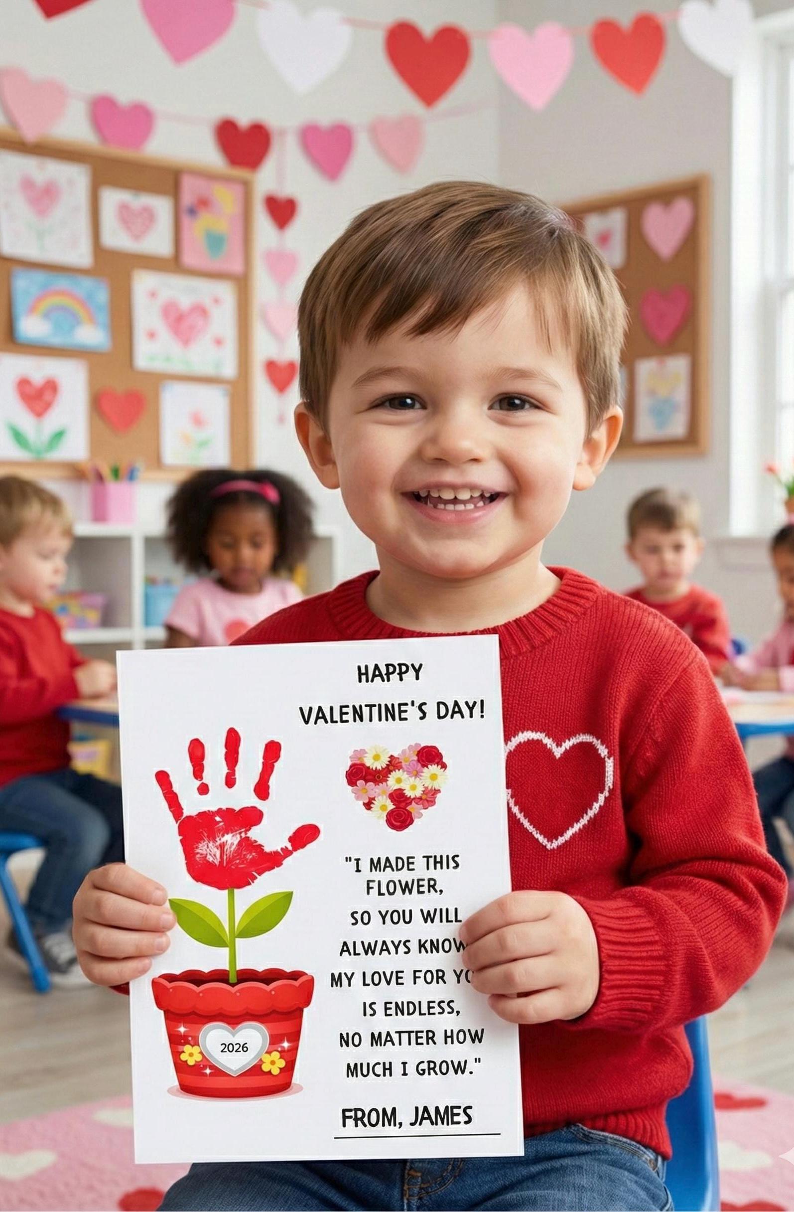 Valentine Handprint Craft for Kids, Flower Poem Keepsake, Printable ...