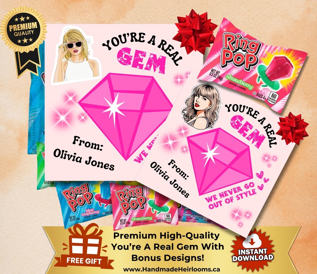 You're a Real Gem Ring Pop Taylor Swift Favors Valentine Cards ...