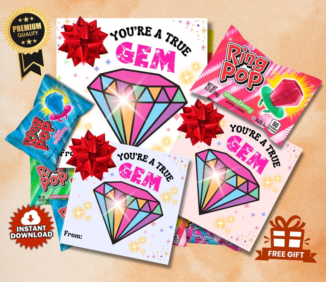 PRINTABLE Ring Pop Card, Ring Pop Valentine Card, Printable Classroom ...