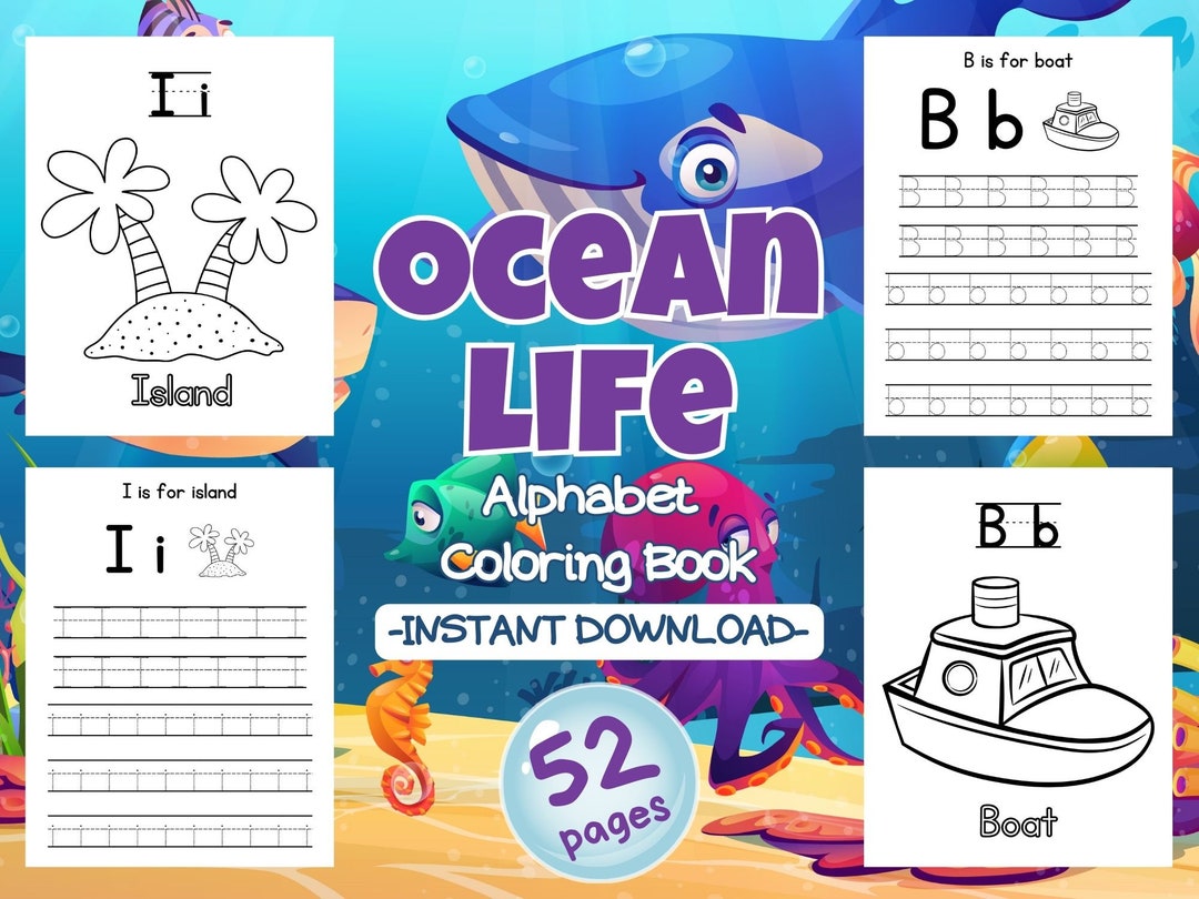 Ocean Life Alphabet Coloring Book, Jumbo Coloring Pages for ...