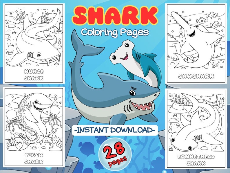 Shark Coloring Pages, Shark Coloring Pages for Kids, 28 Printable Pages ...