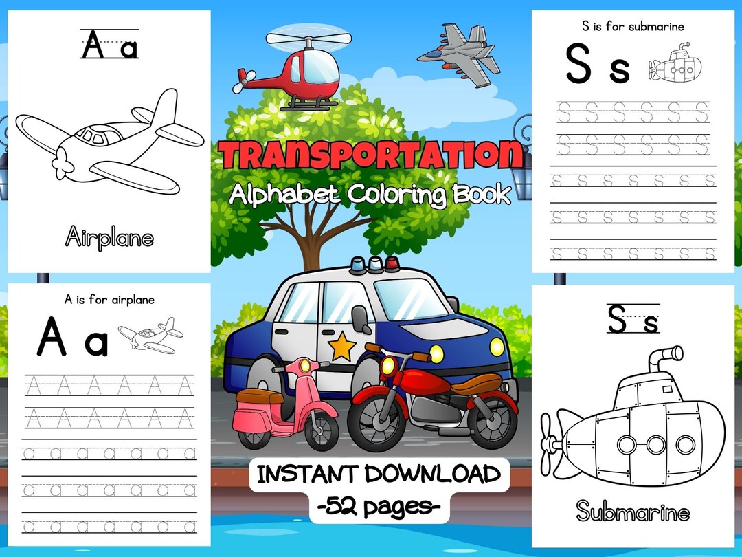 Transportation Alphabet Coloring Book, Jumbo Coloring Pages for ...