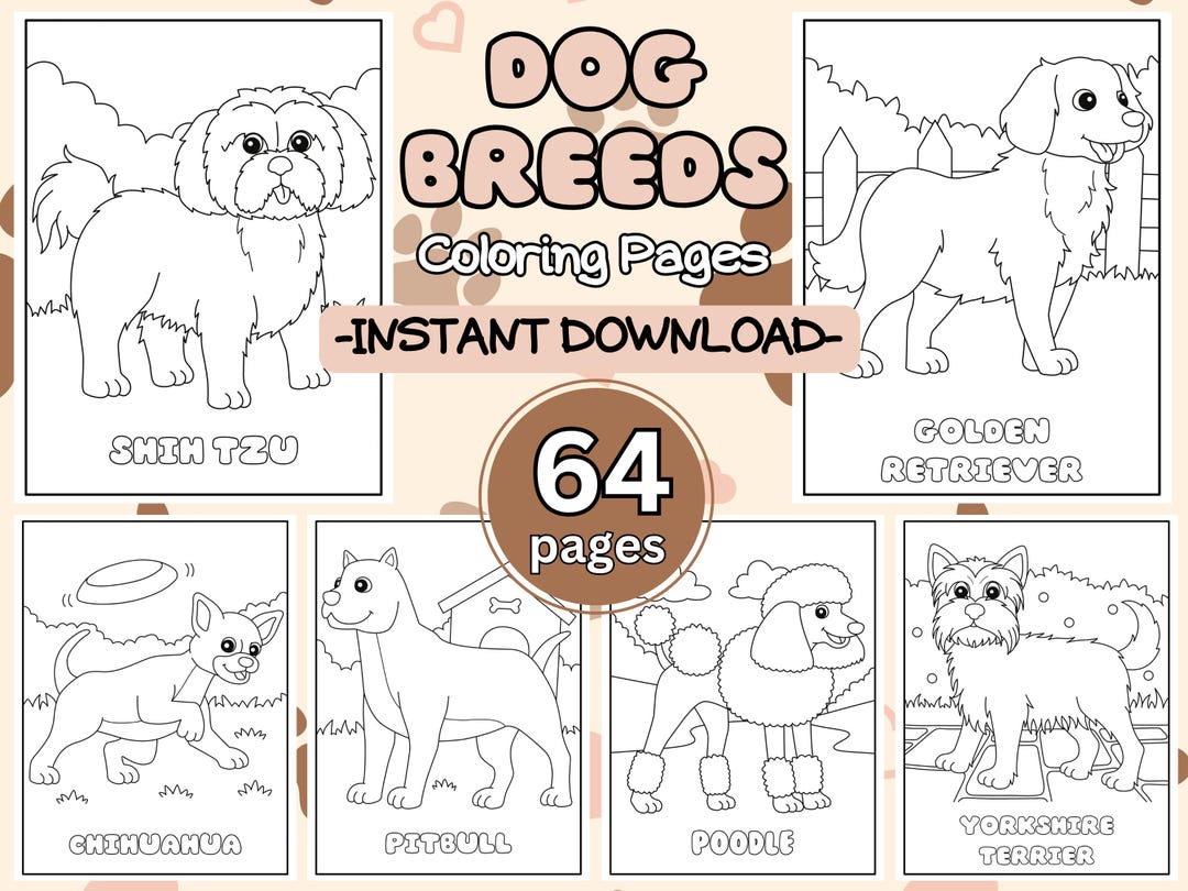 Educational Dog Coloring Book, Dog Breed Coloring Pages, 64 Total Pages ...