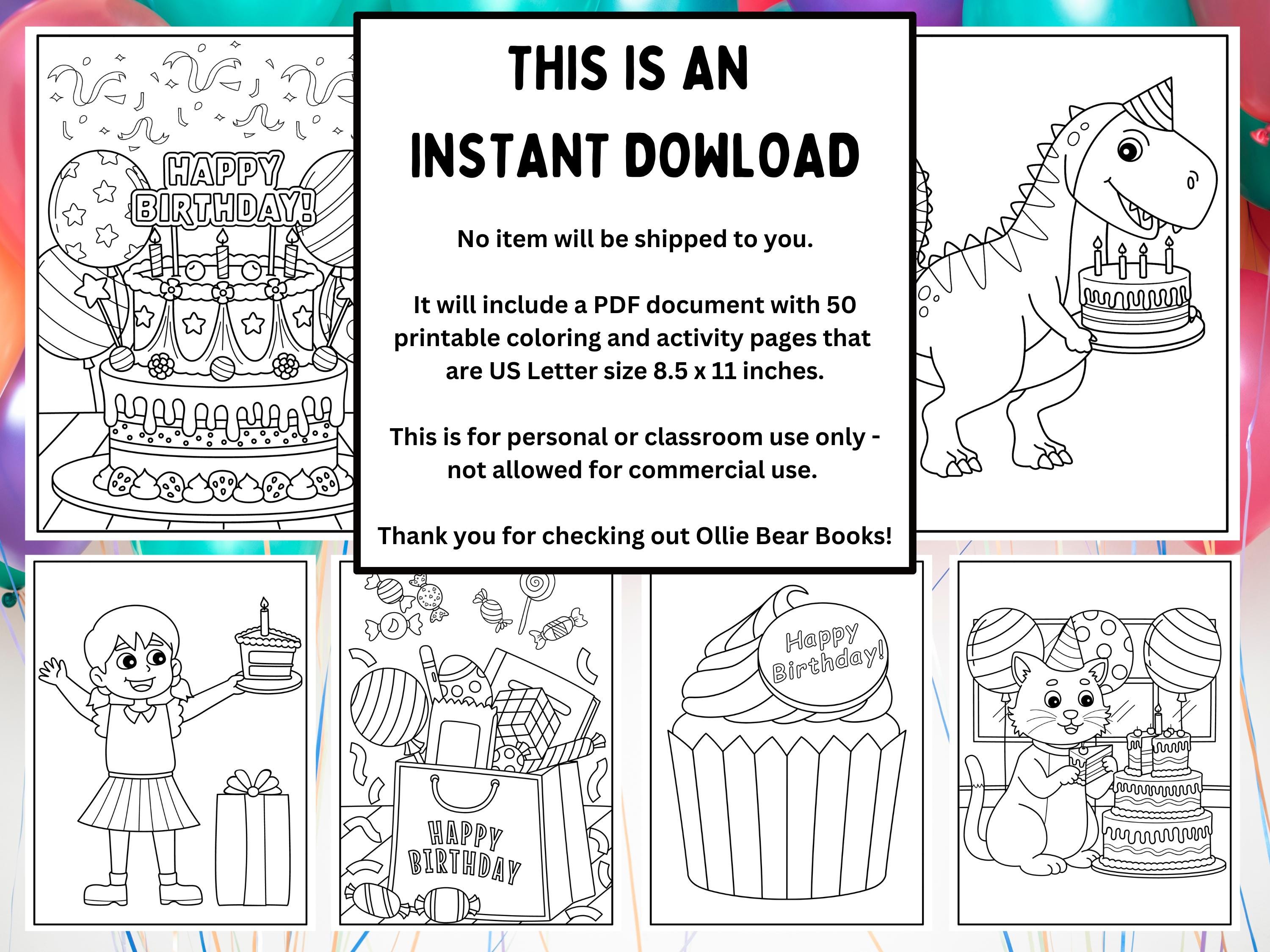 Happy Birthday Coloring Pages, Birthday Activity Pages for Kids, 50 ...