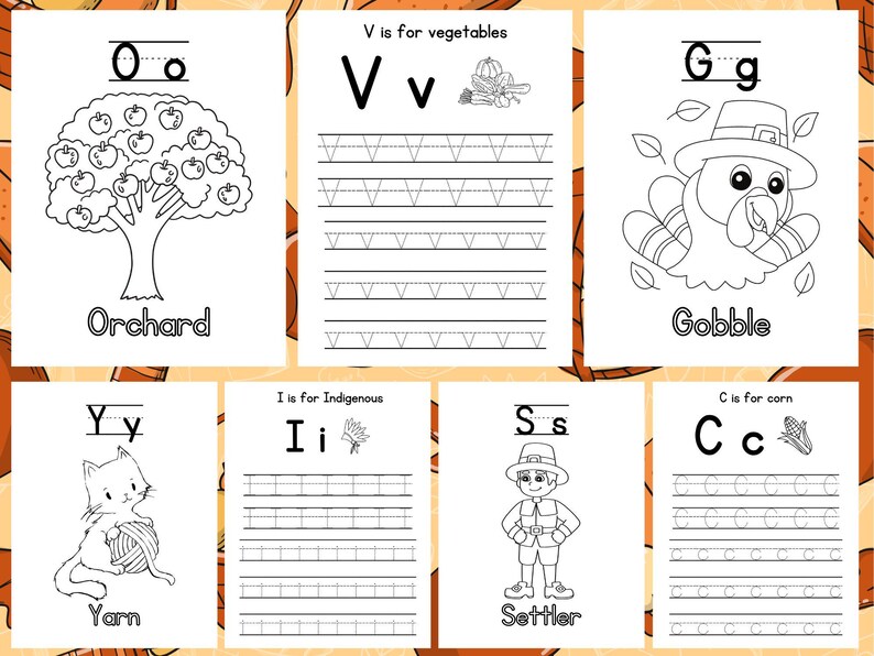 Thanksgiving Alphabet Coloring Pages, Thanksgiving for Preschoolers, 52 ...
