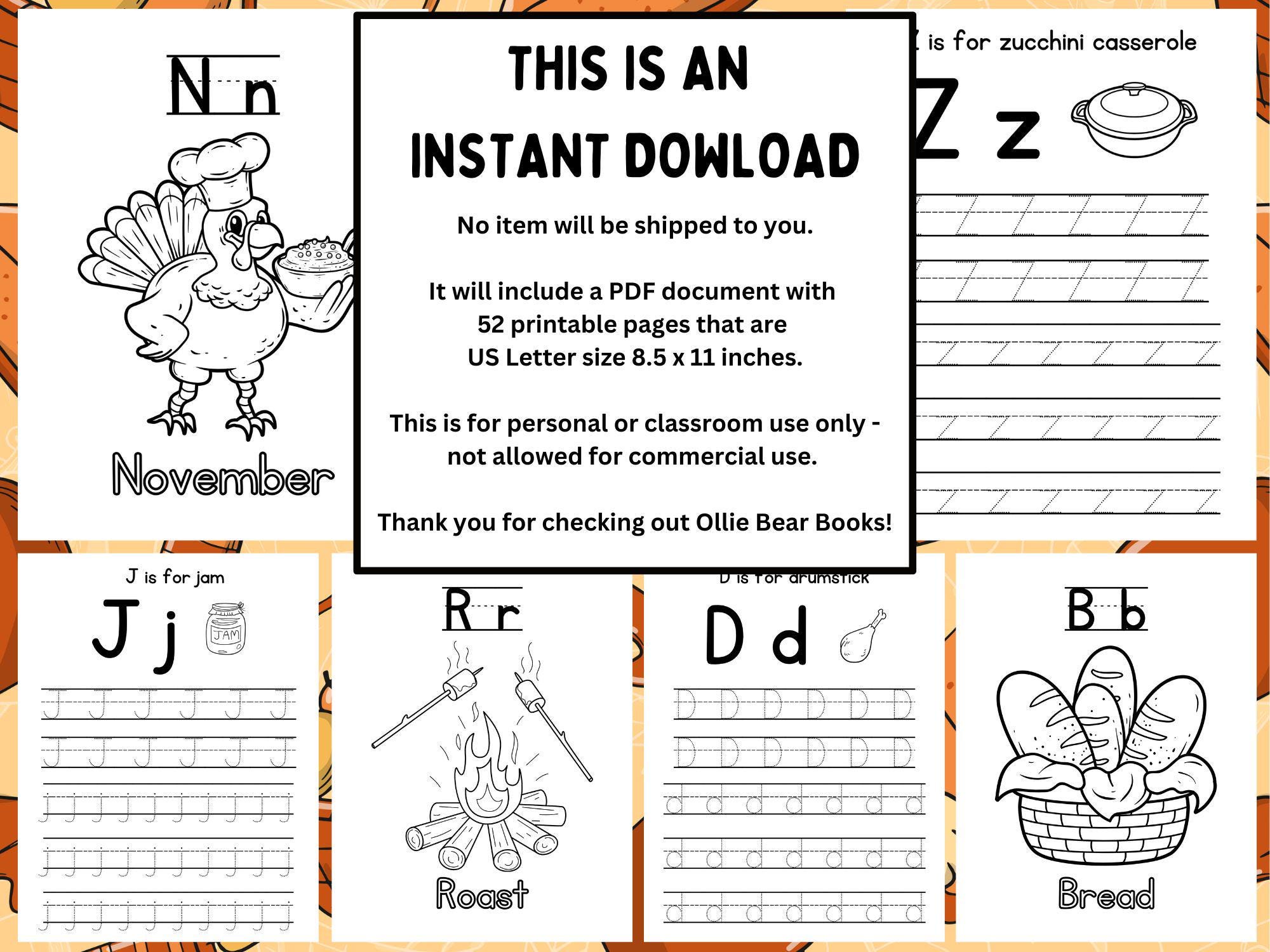 Thanksgiving Alphabet Coloring Pages, Thanksgiving for Preschoolers, 52 ...
