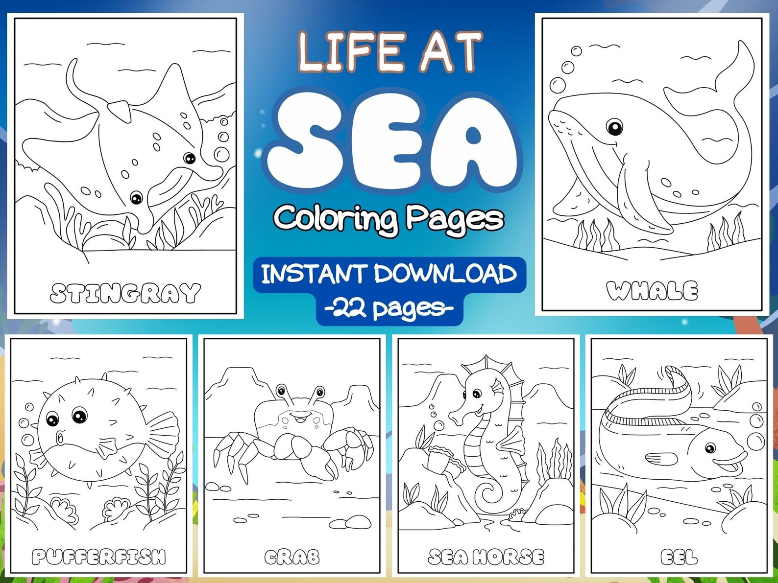 Sea Animals Coloring Pages, 22 Printable Pages, Instant Download ...