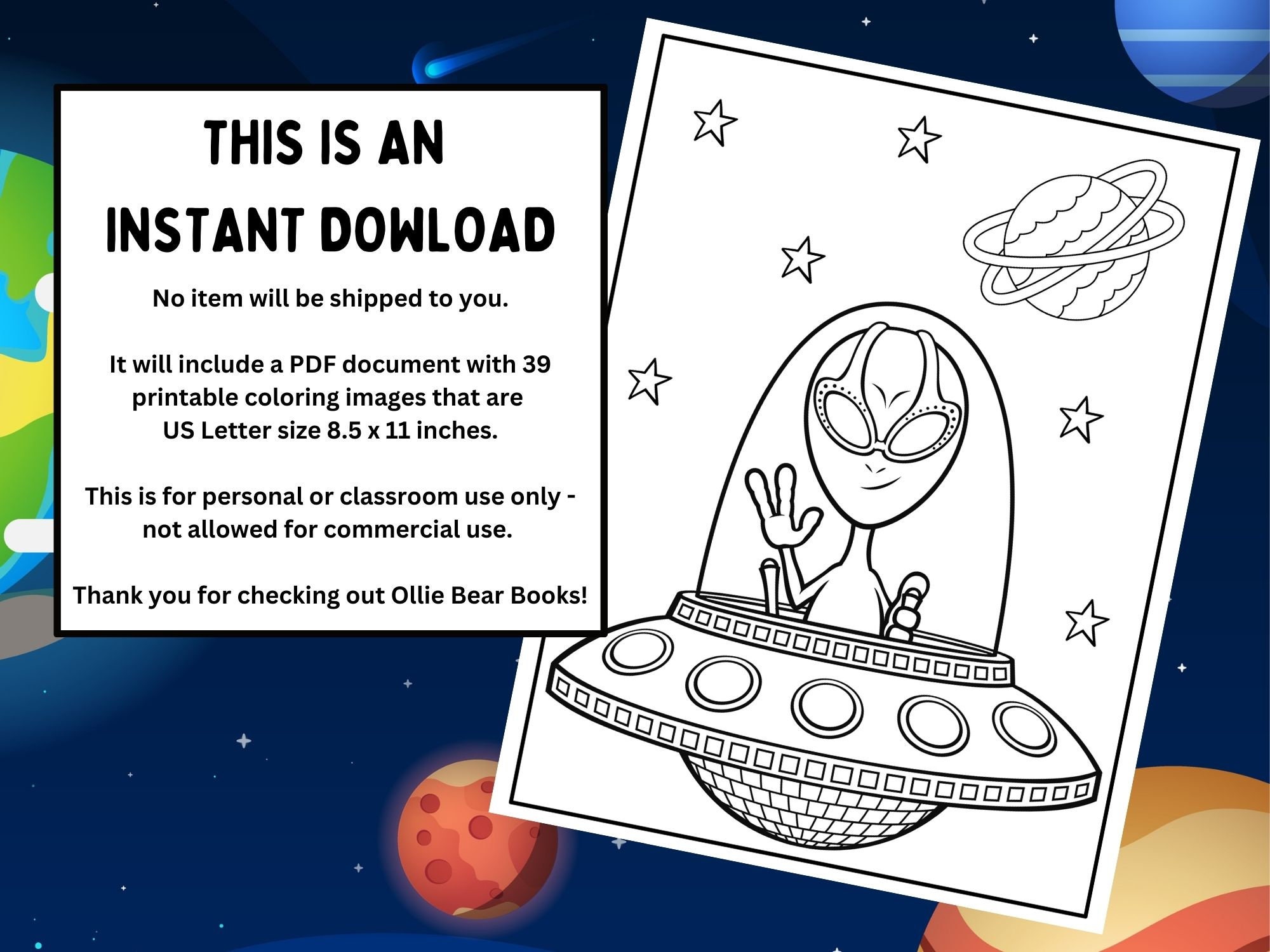 Outer Space Coloring Pages, Space Coloring Book for Kids, 39 Printable ...