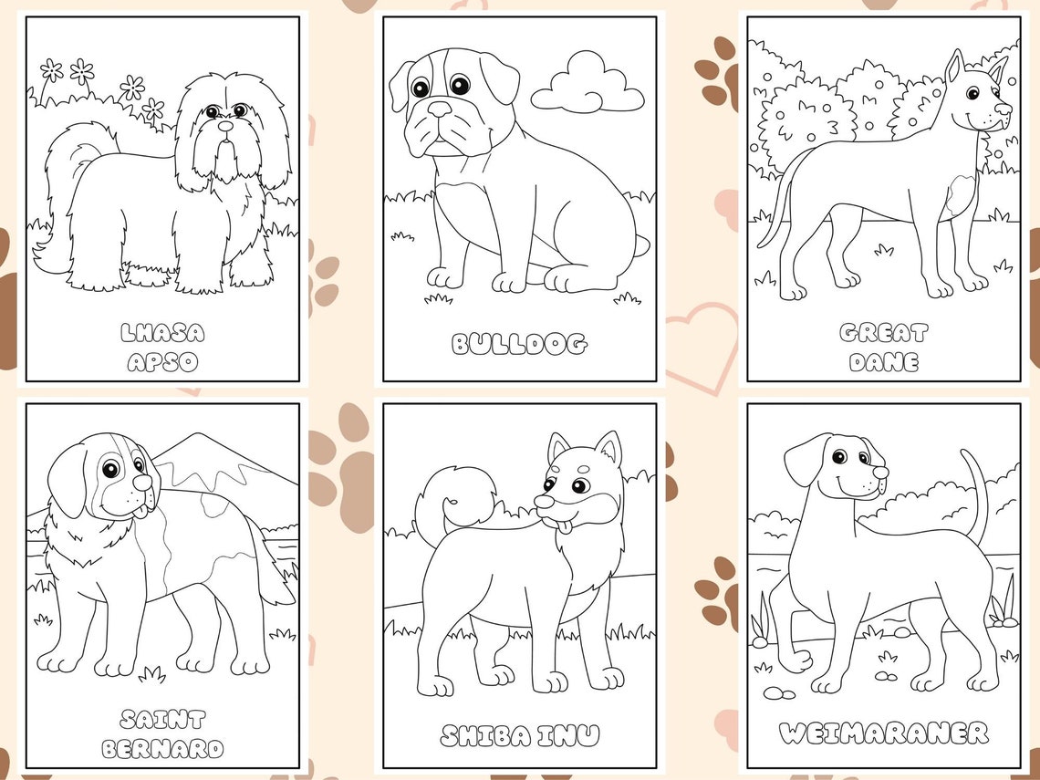 Dog Breed Coloring Book, Dog Coloring Pages, 30 Printable Pages ...