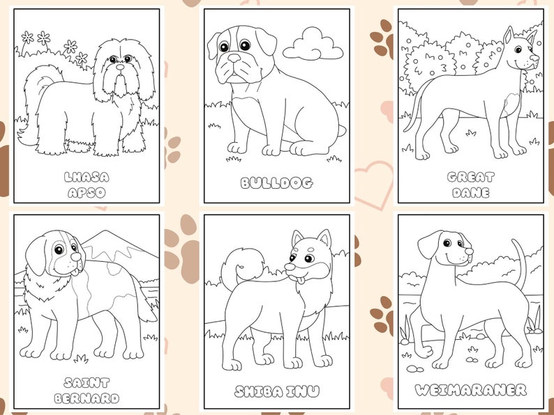 Dog Breed Coloring Book, Dog Coloring Pages, 30 Printable Pages ...
