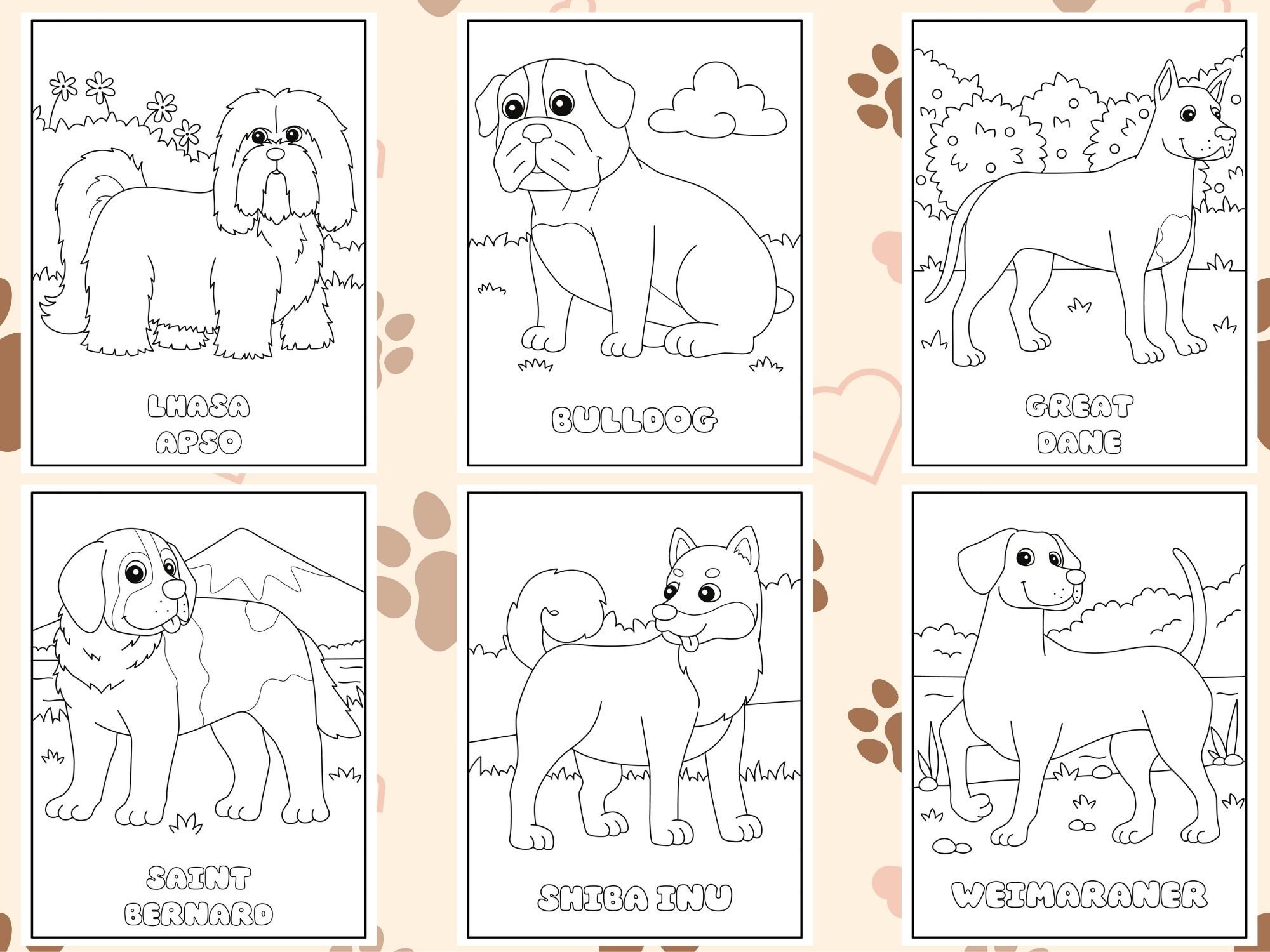 Dog Breed Coloring Book, Dog Coloring Pages, 30 Printable Pages ...