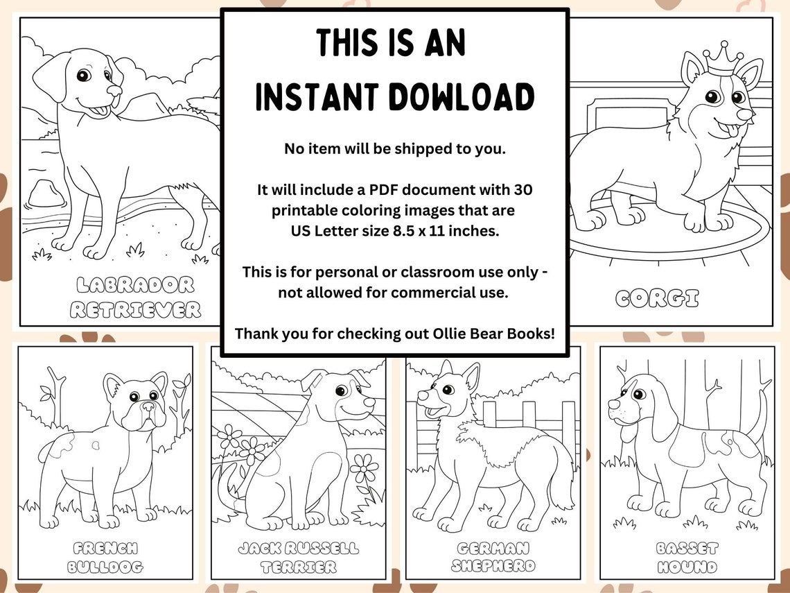Dog Breed Coloring Book, Dog Coloring Pages, 30 Printable Pages ...