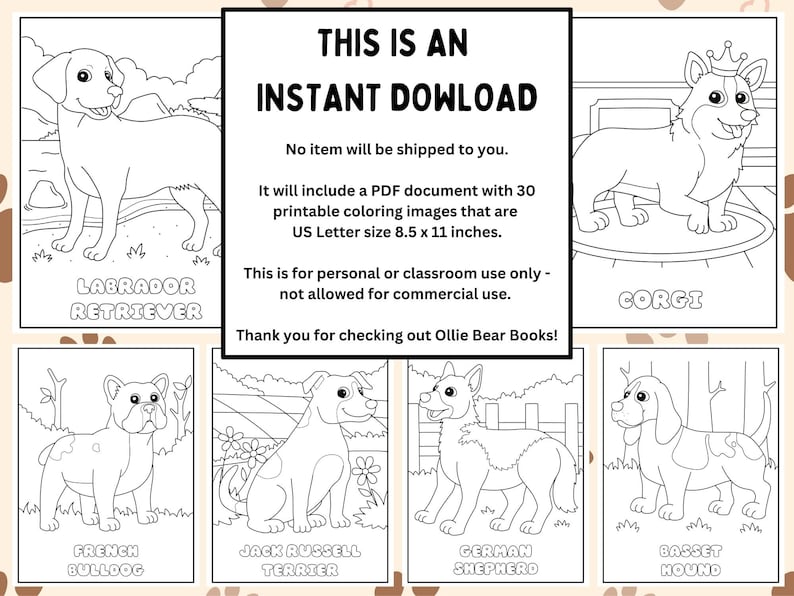 Dog Breed Coloring Book, Dog Coloring Pages, 30 Printable Pages ...