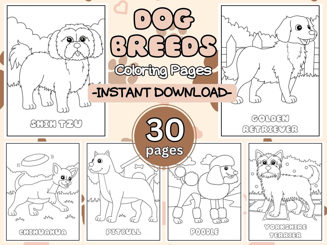 Dog Breed Coloring Book, Dog Coloring Pages, 30 Printable Pages ...