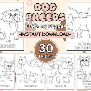 Dog Breed Coloring Book, Dog Coloring Pages, 30 Printable Pages ...