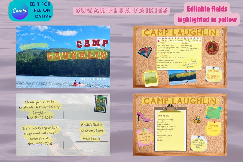 Camp Bachelorette Party Weekend Invite Details Save the Date Bundle ...