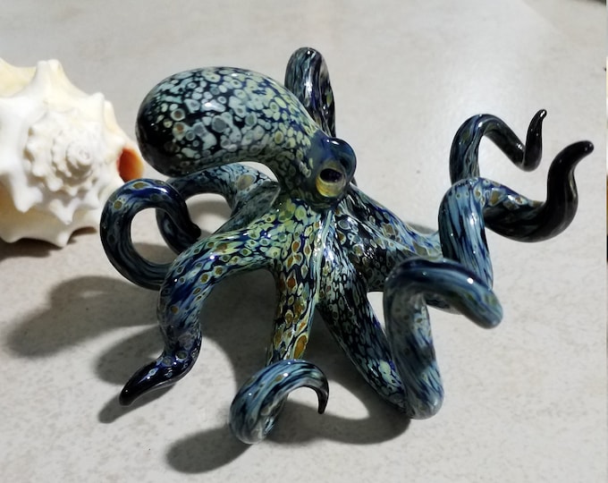 Blue Blown Glass Octopus Sculpture - Etsy