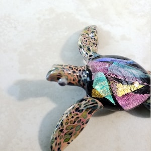 Sea Turtle Sculpture or Pendant Necklace Turtle Jewelry With Dichroic ...