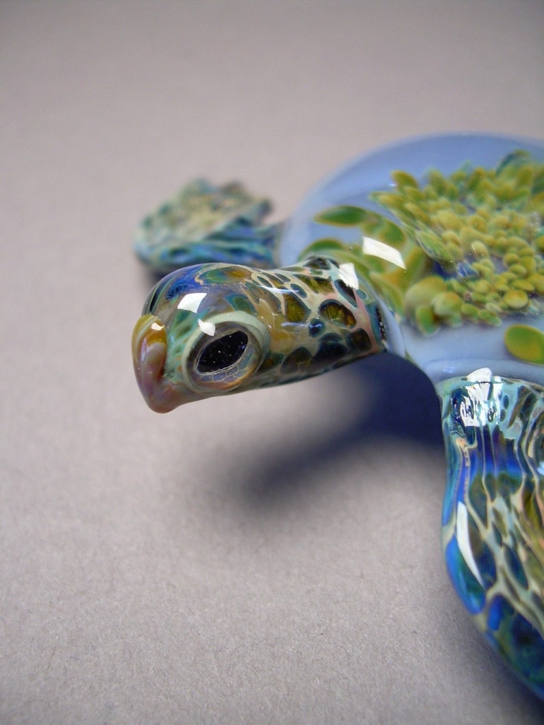 Blue Sea Turtle Sea Glass Art Sculpture Paperweight Blown Etsy