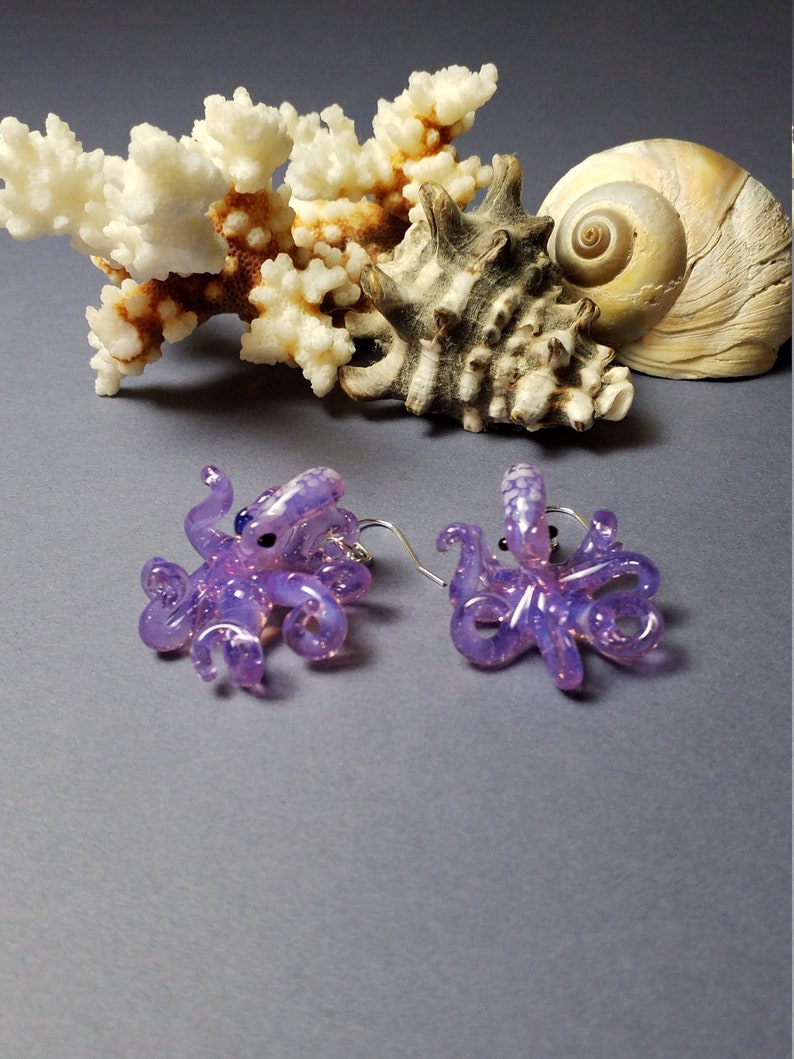 Octopus Earrings Glass Octopus Jewelry Purple Dangle Earrings | Etsy