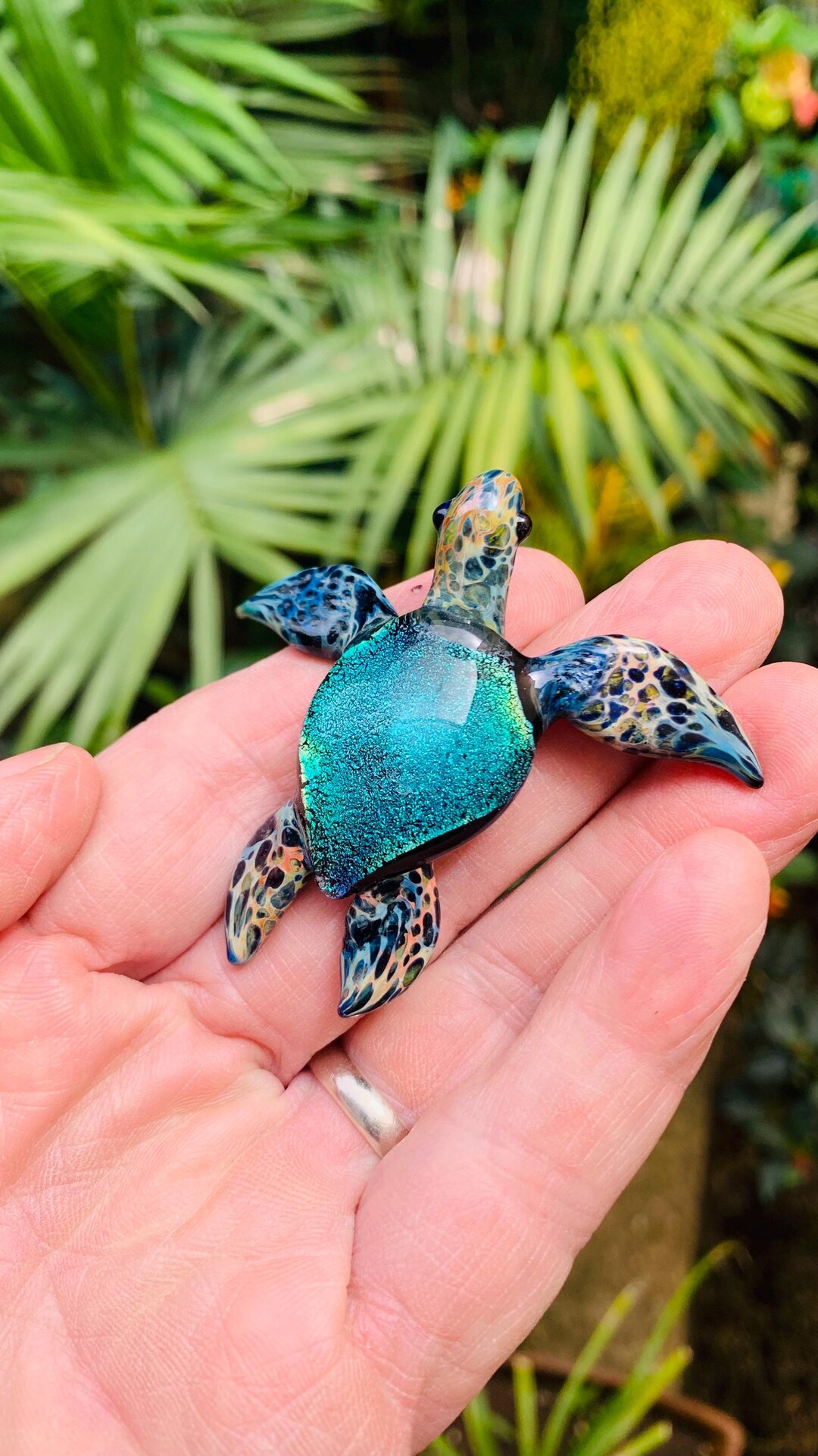Blue Green Sea Turtle Necklace Dichroic Glass Pendant Ocean Inspired ...