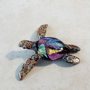 Sea Turtle Sculpture or Pendant Necklace Turtle Jewelry With Dichroic ...