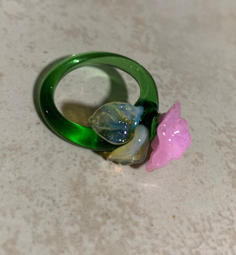 Pink Rose Ring Flower Ring Blown Glass Jewelry Best Friend | Etsy