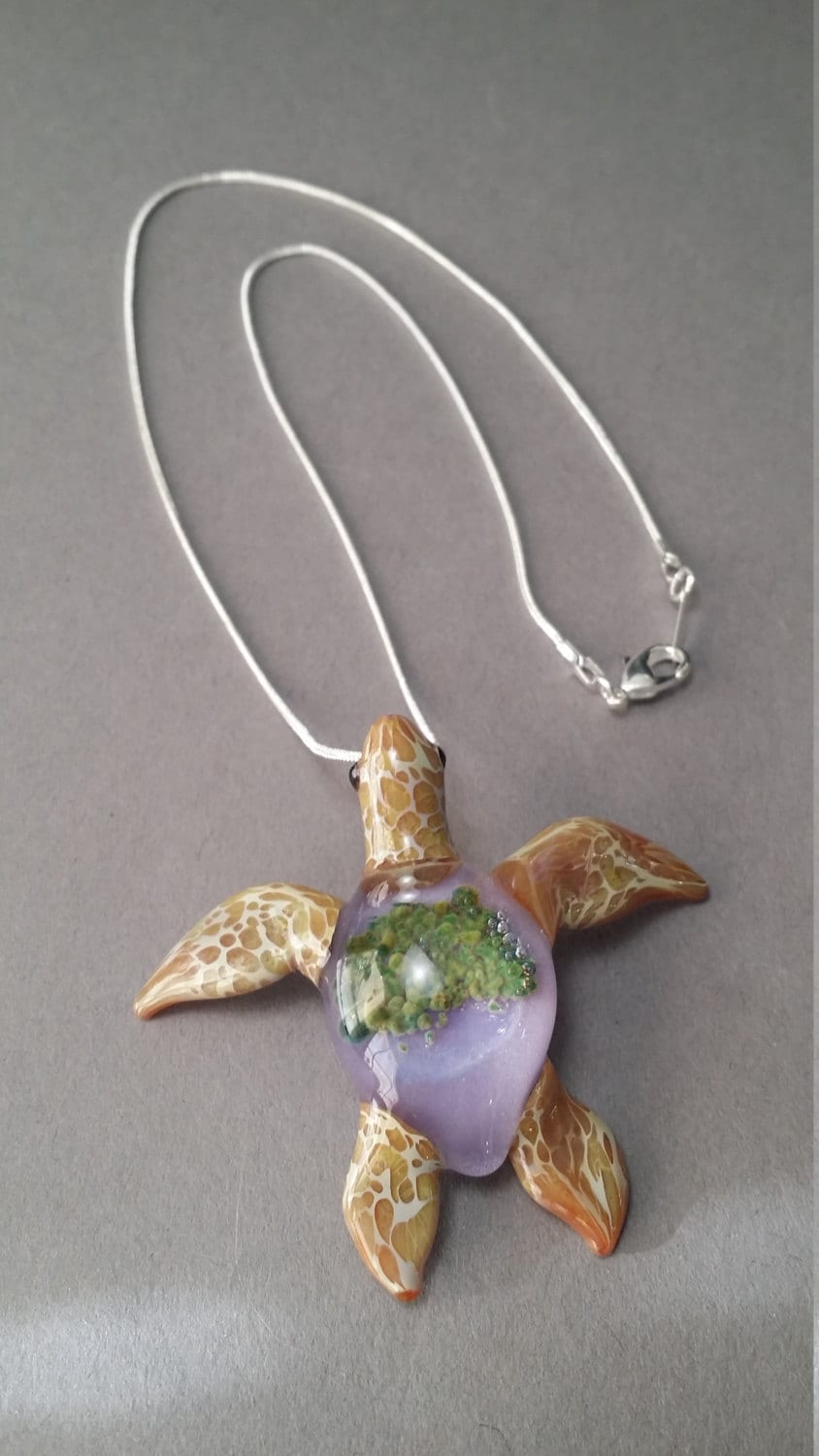 Green Sea Turtle Pendant Blown Glass Jewelry or Lavender Beach | Etsy