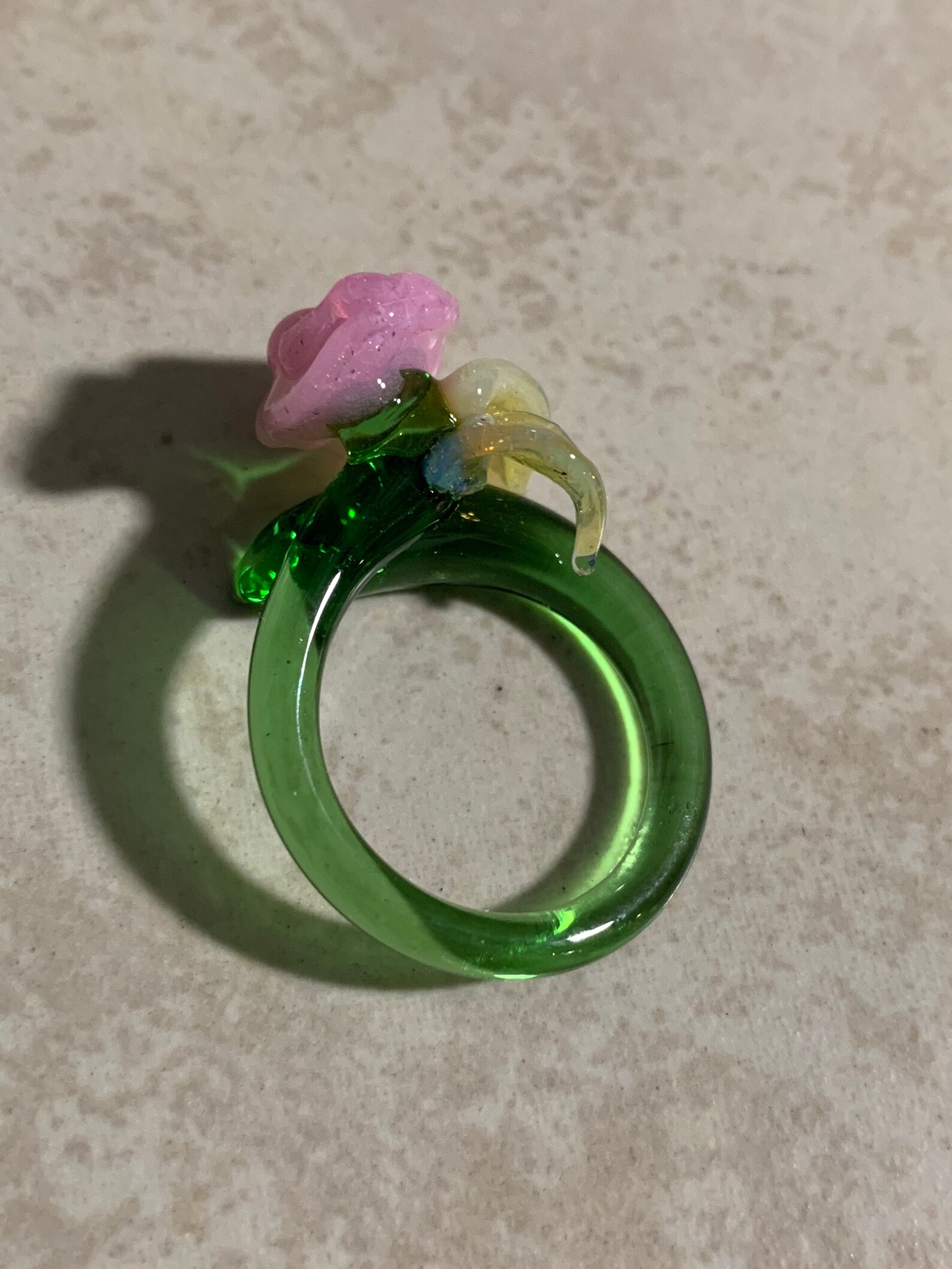 Pink Rose Ring Flower Ring Blown Glass Jewelry Best Friend | Etsy