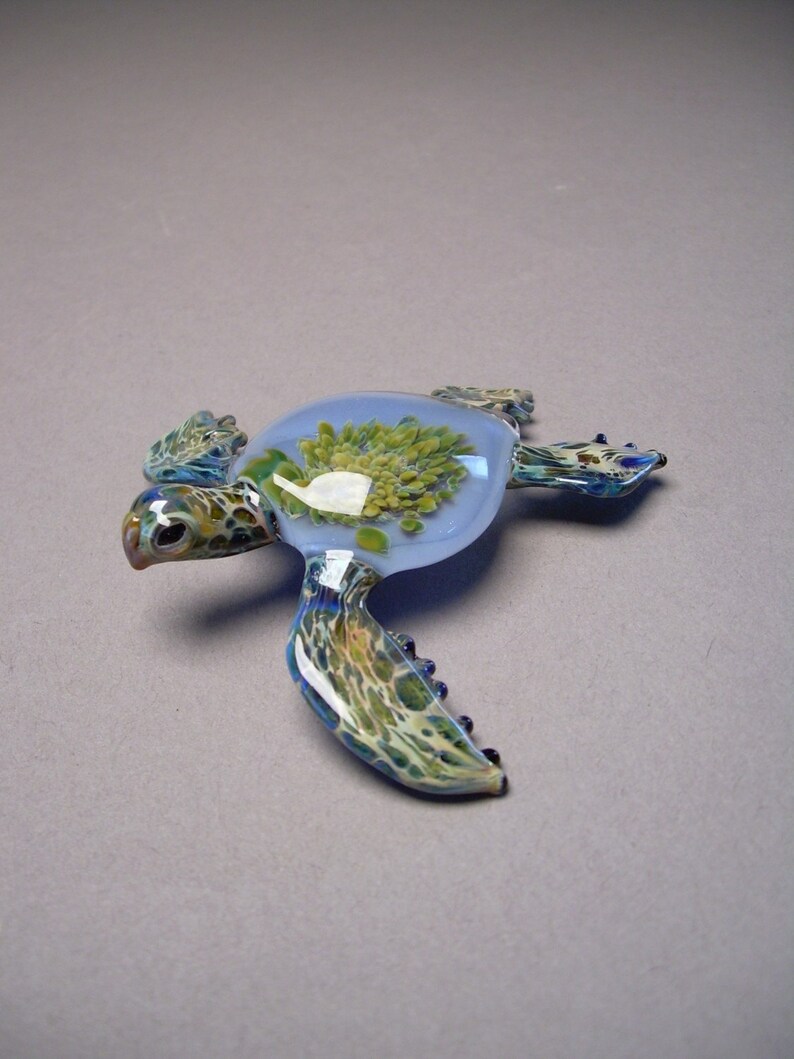 Blue Sea Turtle Sea Glass Art Sculpture Paperweight Blown Etsy