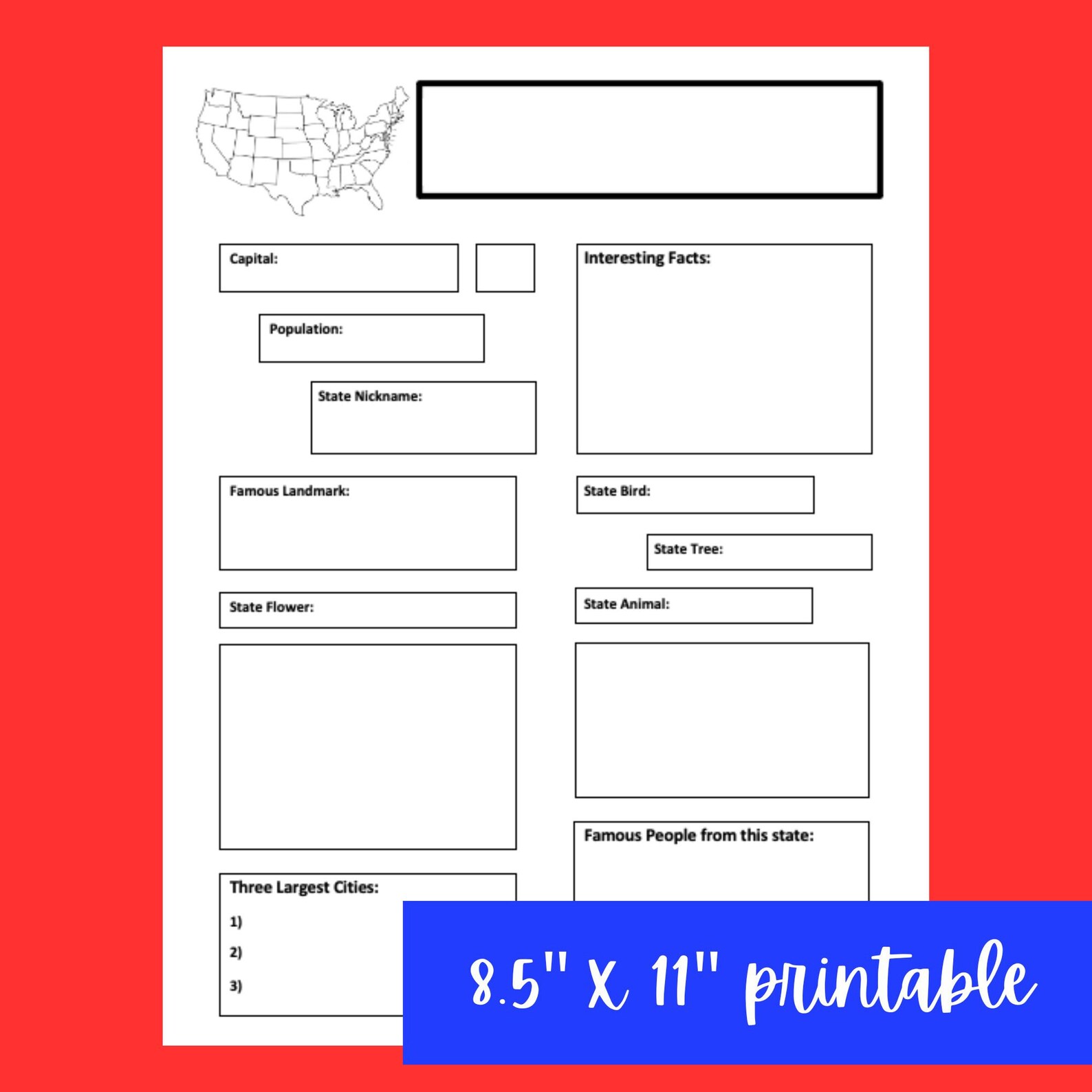 STATE STUDY TEMPLATE - United States Geography Notebook - Cycle 3 ...