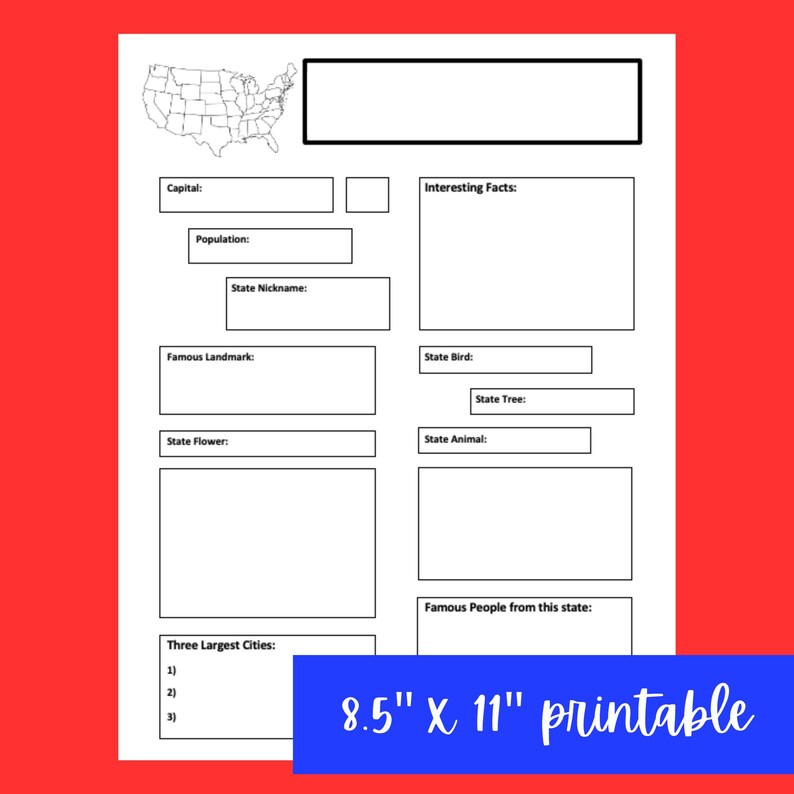 STATE STUDY TEMPLATE - United States Geography Notebook - Cycle 3 ...