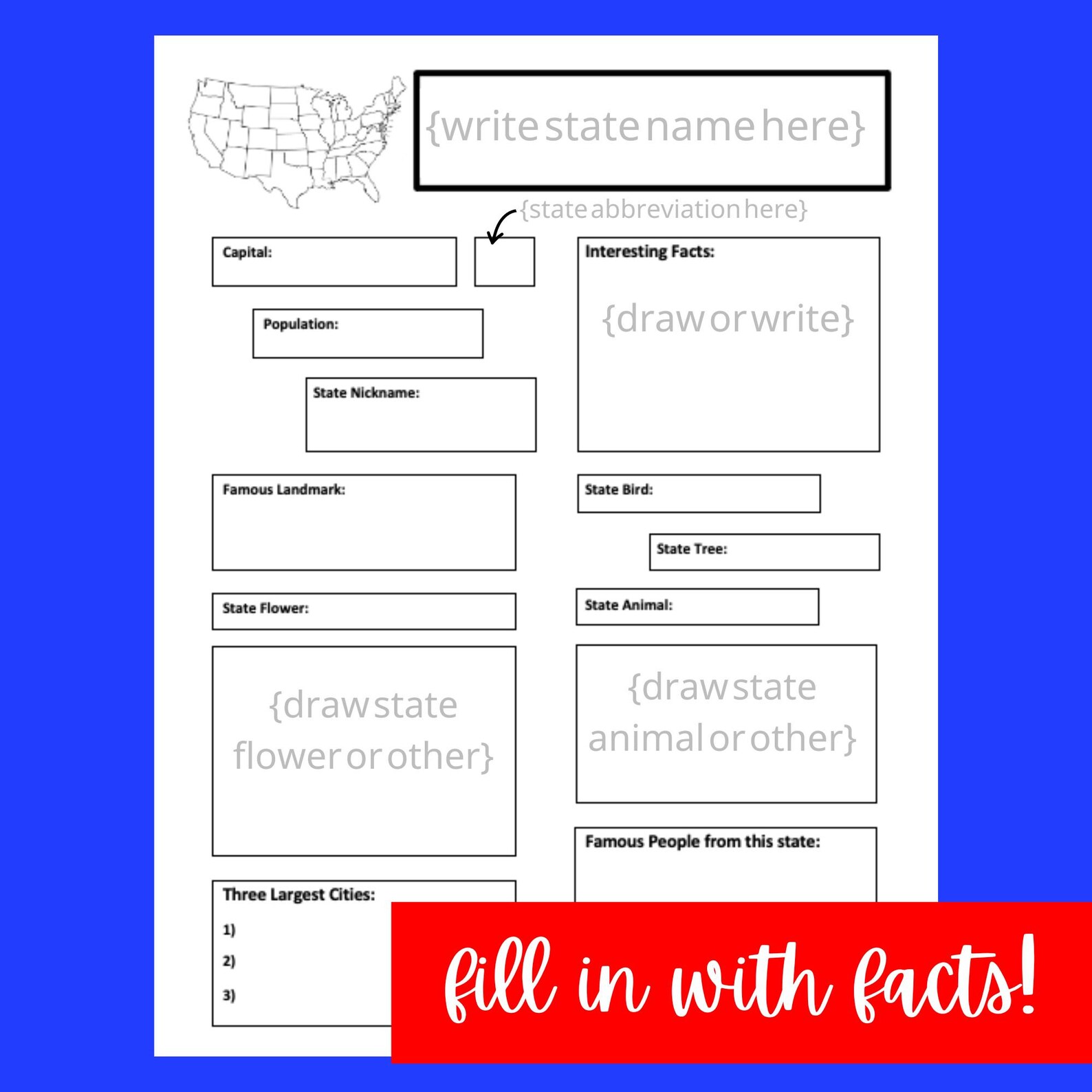 STATE STUDY TEMPLATE - United States Geography Notebook - Cycle 3 ...