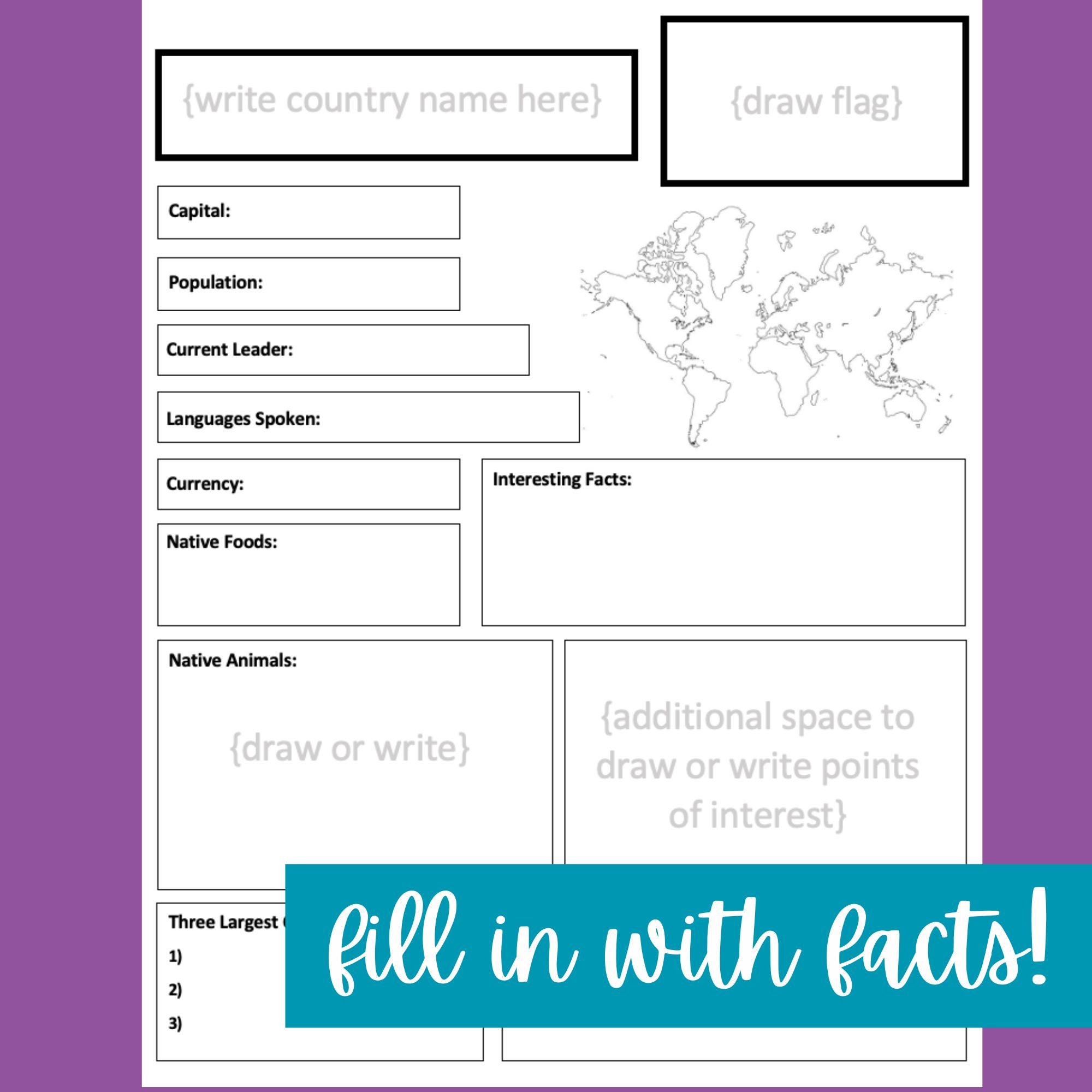 COUNTRY STUDY TEMPLATE World Geography Research Notebook Pages ...