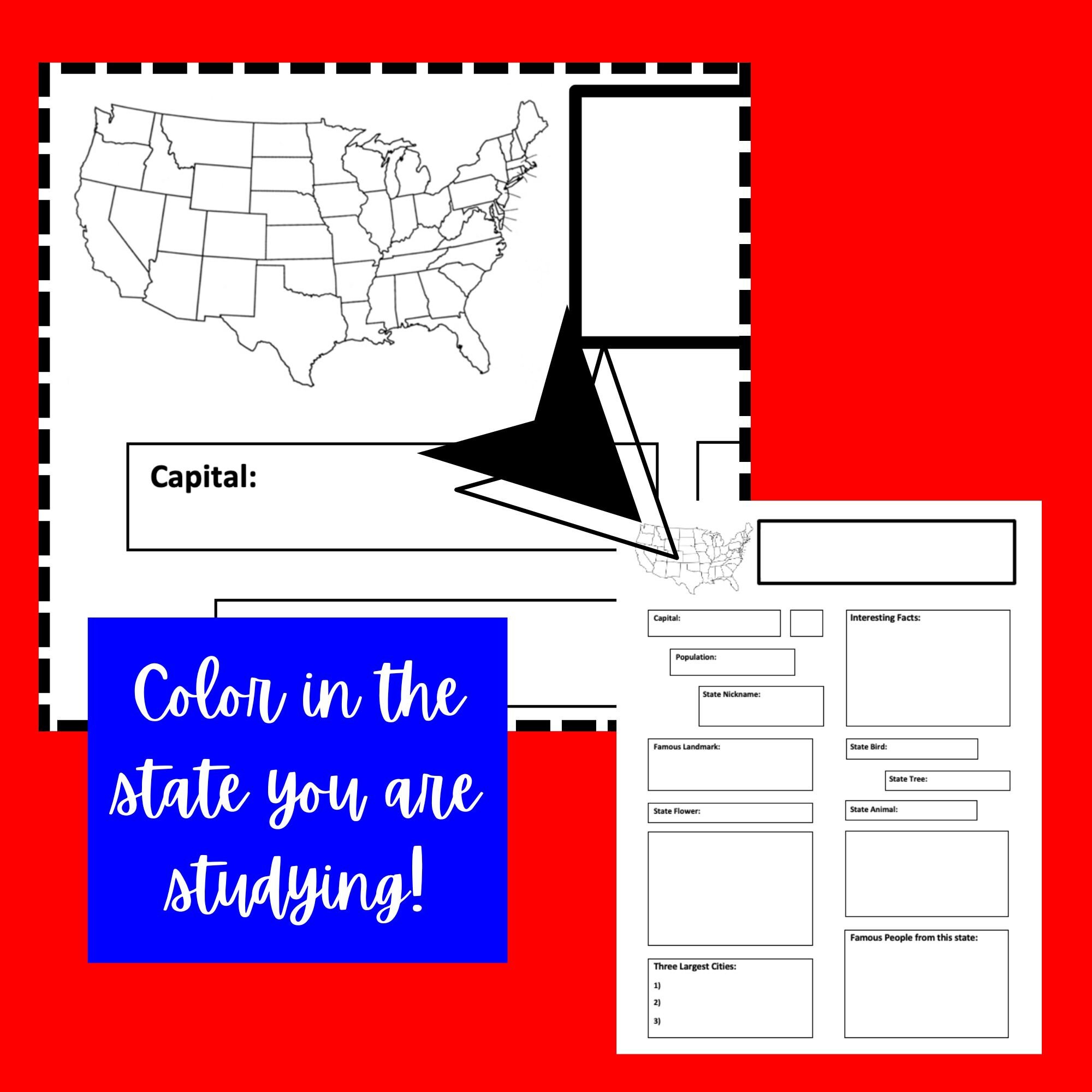 STATE STUDY TEMPLATE - United States Geography Notebook - Cycle 3 ...