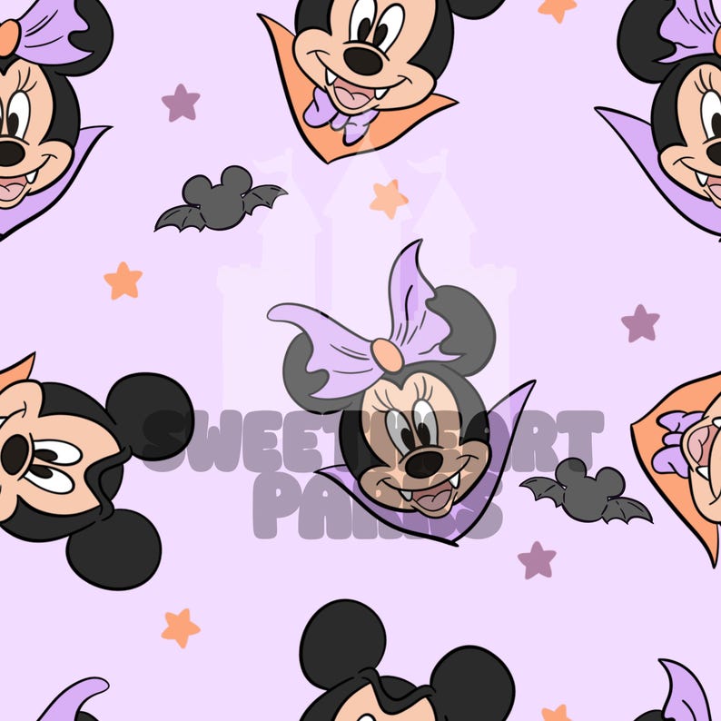 Magical Mouse Vampire Bat Halloween PURPLE Seamless Repeating Pattern ...
