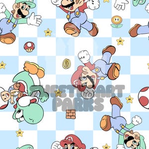 Video Game Brothers Seamless Pattern: Checkered Fabric Sublimation ...
