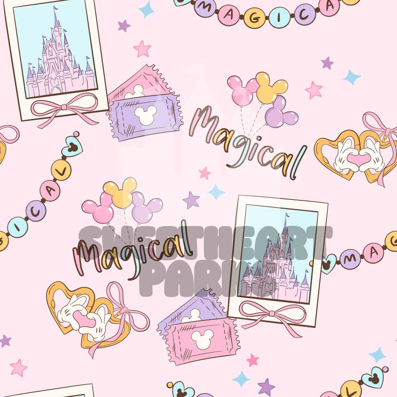 Magical Mouse Park Seamless Pattern: Pink Summer Theme (digital File ...