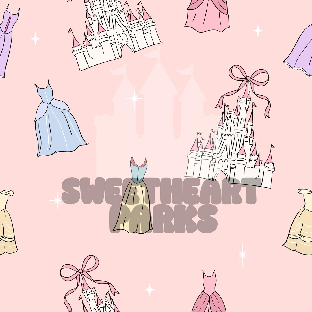 Princess Castle Dress Fabric: Pink Pastel Seamless Pattern (digital ...