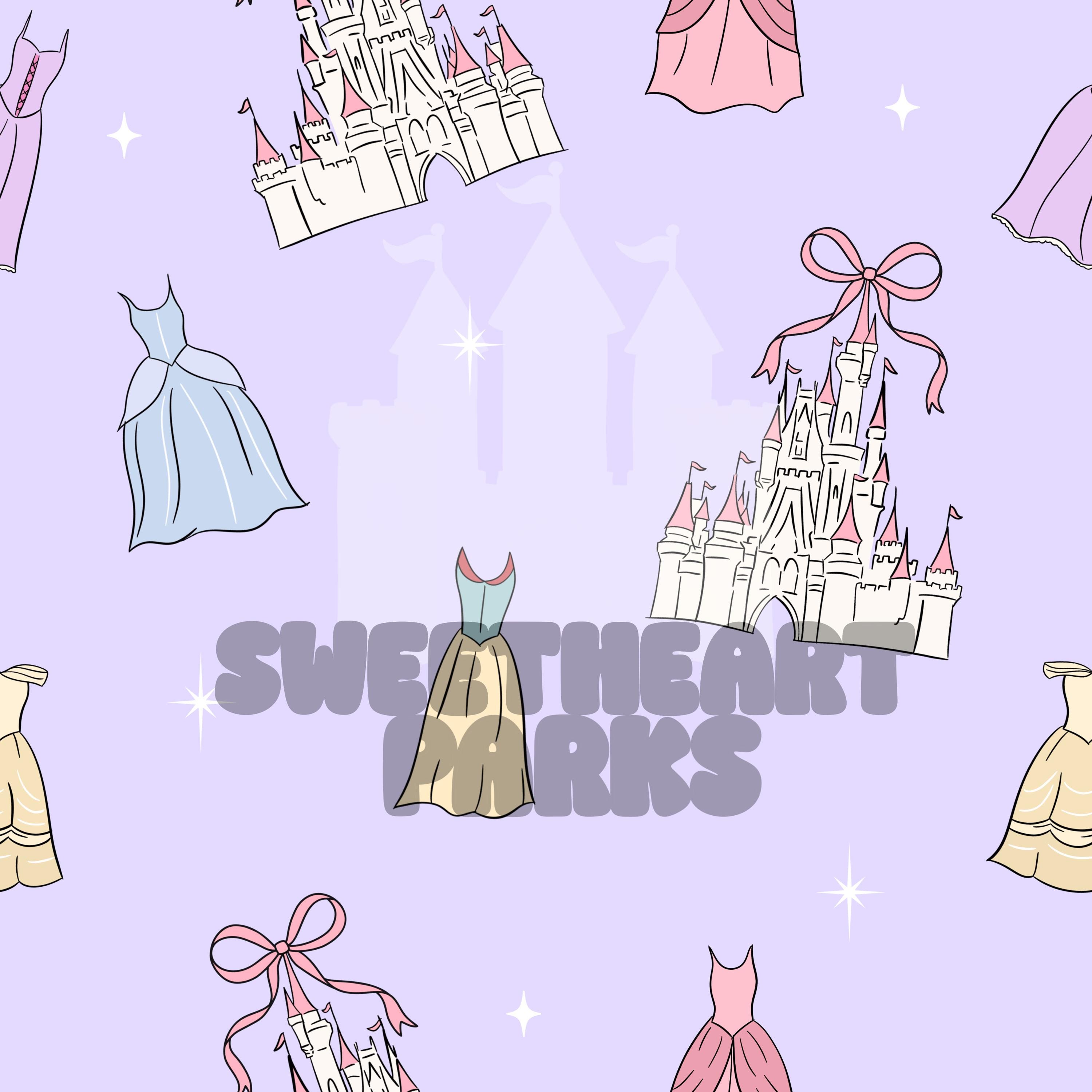 Princess Castle Purple Seamless Pattern: Magical Park Fabric (digital ...