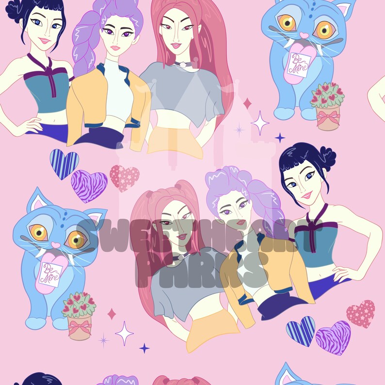 Valentines Kpop K-pop Girl Band Pink | Seamless Repeating Pattern ...