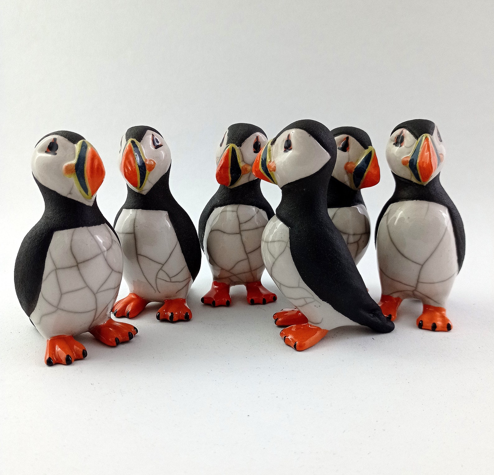 Standing Puffin in FULL COLOUR - Small - Ceramic Raku Fired Sculpture ...