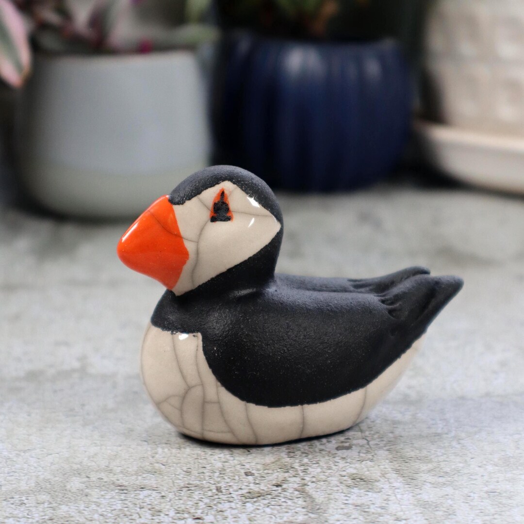 Puffin Sitting Nesting - Small - Ceramic Pottery Raku Fired Sculpture ...