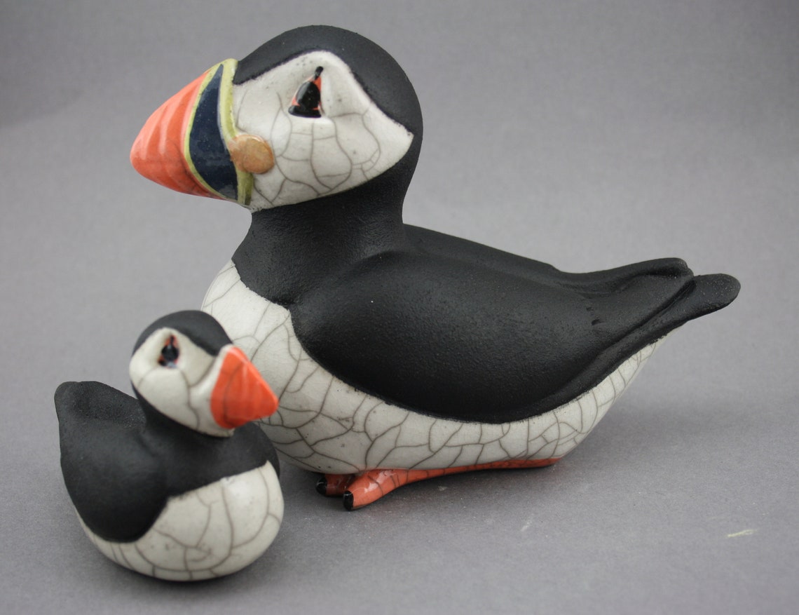 Puffin Sitting Nesting - Small - Ceramic Pottery Raku Fired Sculpture ...