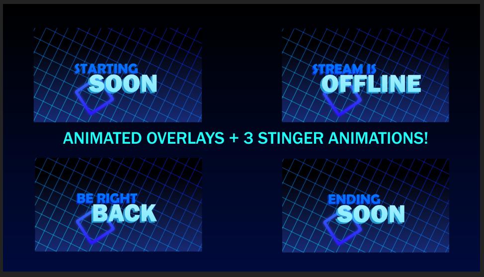 ANIMATED Twitch Overlay Stream Package - Minimalistic Retro Neon Blue ...
