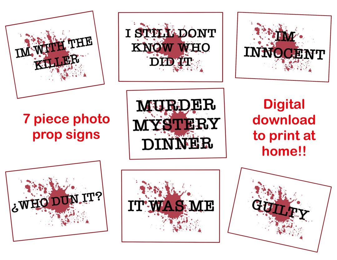 Murder Mystery Dinner Photo Prop Signs Digital Download Pdf - Etsy