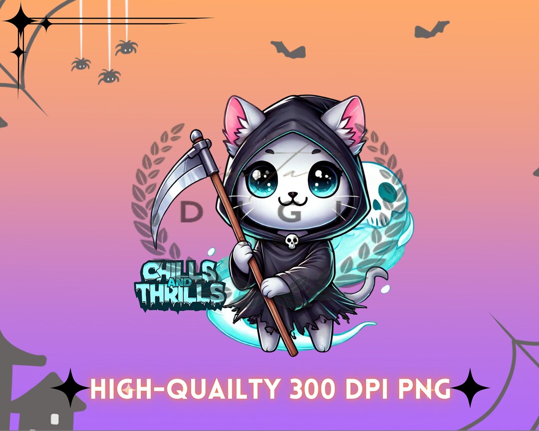Halloween Cat chill & Trill PNG, Trendy Cat Clipart Sublimation Design ...