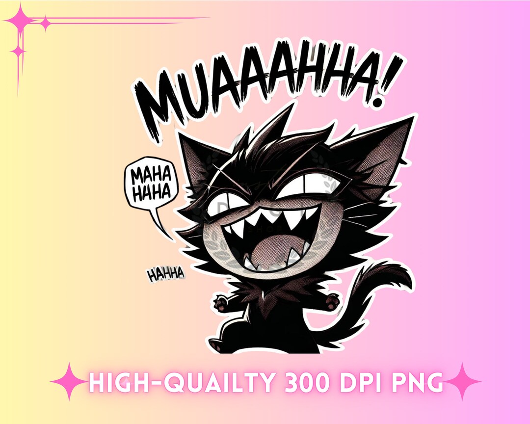 Cute Cat evil Laugh PNG, Funny Cat Clipart Sublimation Design, Trendy ...