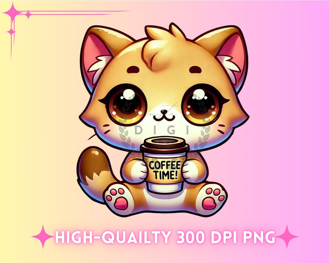 Cute Cat coffee Time PNG, Funny Cat Clipart Sublimation Design, Trendy ...